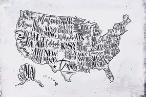 Samolepící tapeta šedá mapa USA s jednotlivými státy - 450x300 cm