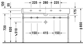 Duravit Vero - umyvadlo 120x47 cm na 2 baterie, bílá 0454120024