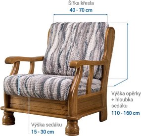 Bielastické potahy OCEANO NOVÉ šedo-modré křeslo s dřevěnými rukojeťmi (š. 40 - 70 cm)