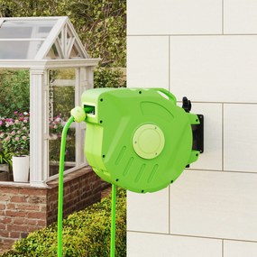 Outsunny Automatický Navíječ Hadice 15+1,5m – Zelená, 180° Otočný Hadicový Navíječ do Zahrady