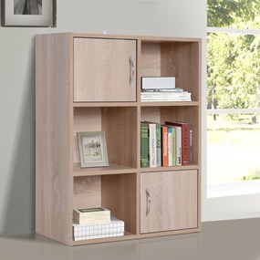 HOMCOM Dřevěná Knihovna, Víceúčelový Skříň s 3 Policemi, 4 Přihrádkami a 2 Dveřmi, 61,5x29,5x80cm
