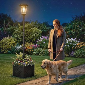 Solární lucerna stojací lampa s květináčem 195cm venkovní zahradní lucerna s 2 úrovněmi jasu spínač ovládání světla IP44