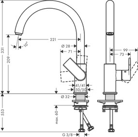 Hansgrohe Vernis Shape M35, stojánková dřezová baterie, chromová, 71871000