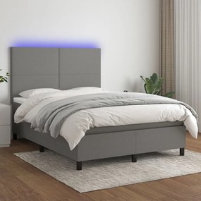 Box spring postel s matrací a LED tmavě šedá 140x200 cm textil 3134718