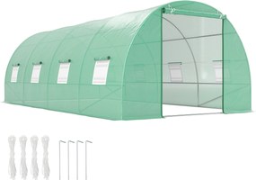 Skleník Outsunny pro rajčata, fóliový skleník s oknem, fóliový tunel, studený rám, zelený, 595 x 300 x 200 cm | Aosom