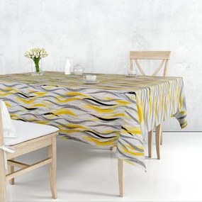 Ervi bavlněný ubrus na stůl obdélníkový -  žluto-šedé vlny