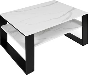 Velaco Konferenční kávový stolek TAB 3 90, imitace bílého mramoru/černá