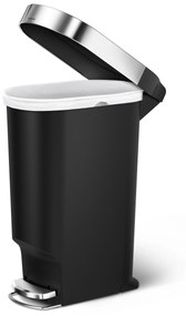 Simplehuman pedálový odpadkový koš, 40 l, černý plast, úzký, oválný, s nerez krytem sáčku