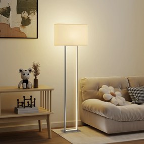 HOMCOM Moderní stojací lampa, 3 režimy, nožní spínač, nastavitelná jasnost, vzhled lnu, bílá