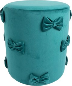Tyrkysový sametový taburet s mašlemi Pouf Bow petrol – 37*37*42 cm