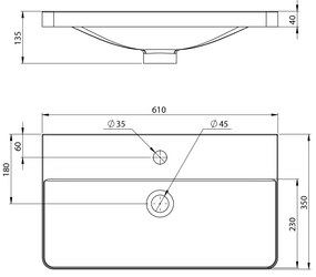 Aqualine Sen nábytkové umyvadlo 61 x 35 cm s otvorem pro baterii s přepadem litý mramor bílá SN610