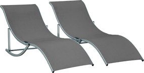 Outsunny sada 2 lehátek zahradní lehátka látková relaxační lehátka ergonomická hliníková Texteline tmavě šedá 165 x 61 x 63 cm | Aosom