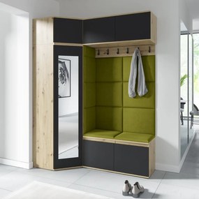Eka Předsíňová stěna s čalouněnými panely Trinity 38 - Dub Artisan s černou / Olivová 2312