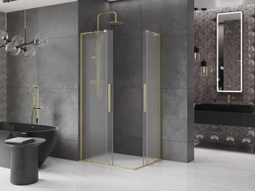 Mexen Velar L Duo, sprchový kout s posuvnými dveřmi 90 x 80 cm, 8mm sklo námraza, zlatá matná, 871-090-080-02-33-55