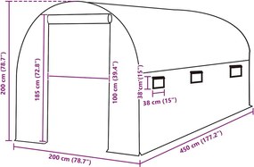 Náhradní plachta na skleník (9 m²) 200 x 450 x 200 cm zelená 316449