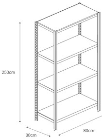 Bezšroubové kovové regál 250x80x30cm T profil, 4 police