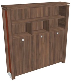 Vysoká šatní skříň Verno+ S 200 x 46 x 210 cm, s regálem, ořech / oranžová