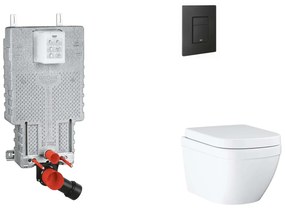 Grohe Uniset - Set předstěnové instalace, klozetu, sedátka SoftClose a tlačítka Even, Triple Vortex, phantom black SANI15BB5104