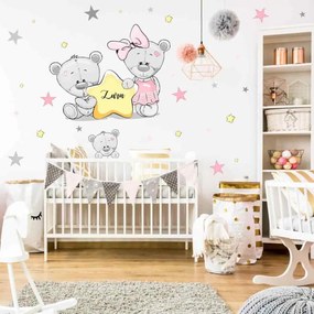 INSPIO Samolepka Dětské samolepky na zeď - Medvídci se jménem v růžové barvě Růžová, Plnobarevný motiv