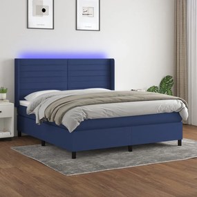 Box spring postel s matrací a LED modrá 180x200 cm textil 3138419