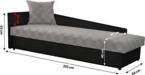 Válenda JUDIT 80x200 s úložným prostorem, levé provedení, látka Mura černá/vzor M 35 Kondela 0000186818