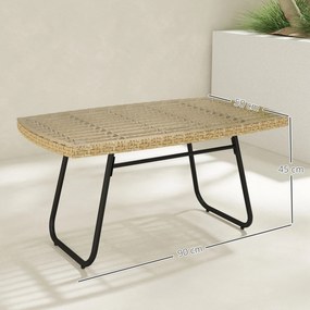Zahradní stůl Outsunny z poly ratanového materiálu, 90 x 50 x 45 cm, UV odolný boční stůl se skleněnou deskou, obdélníkový stůl na terasu, balkonový …
