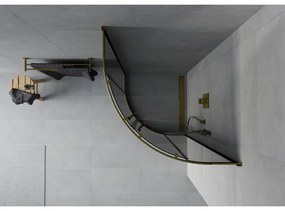 Mexen Rio, čtvrtkruhový sprchový kout s posuvnými dveřmi 90 (dveře) x 90 (dveře) x 190 cm, 5mm šedé sklo, zlatý profil, 863-090-090-50-40