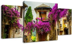 Gario Obraz s hodinami Staré město v Provence - 3 dílný Rozměry: 80 x 40 cm