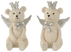 2ks béžová dekorace medvěd se stříbrnými křídly Bear Crown - 18*11*15 cm
