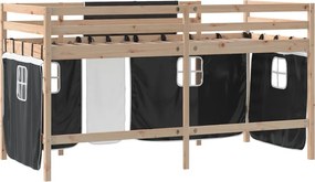 vidaXL Dětská patrová postel se závěsy 90x200 cm borovice [3206964] Barva: Černo-modrá