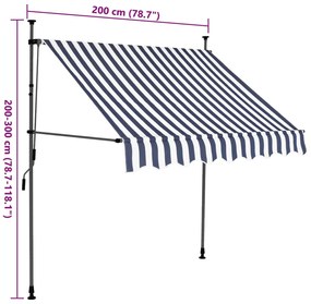 vidaXL Marketos Ručně zatahovací markýza s LED světlem 200 cm modrobílá