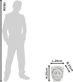 Šedý cementový květináč hlava dívky v dlaních L - 20*23*25 cm