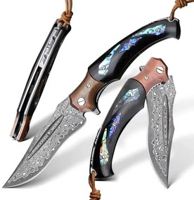 KnifeBoss damaškový zavírací nůž Ebony & brass VG-10