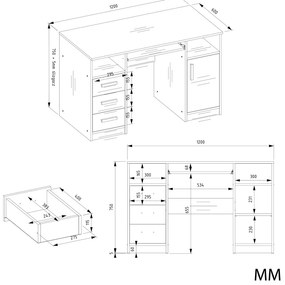 Psací stůl DELTA 1D3S bílá
