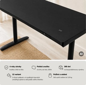 Elektrický psací stůl sit-stand se zásuvkou a bezdrátovou nabíječkou Qi černý, 1400 mm: ELLIS