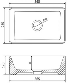 Mexen Nadia, umyvadlo na desku 365x235x120 mm, bílá-zlatý okraj, 21613605