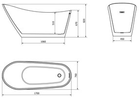 Mexen OVÍDO VOLNĚ STOJÍCÍ VANA Bílá 170 x 76 CM + sifon automat, 51561707600