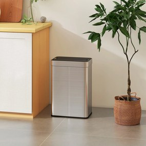 Senzorový odpadkový koš, objem 55 l, motýlkové víko, automatické otevírání, nerezová ocel, stříbrná barva