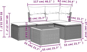 5dílná zahradní sedací souprava s poduškami černá polyratan 3223584