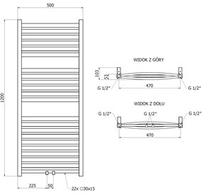Mexen, Mexen Zing koupelnový radiátor 1200 x 500 mm, 513 W, antracit - W128-1200-500-00-66