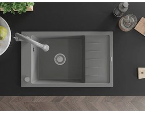 Mexen Elias, 1-komorový granitový dřez 795x480x200 mm a dřezová baterie Elia, šedá, 6511-71-670101-71
