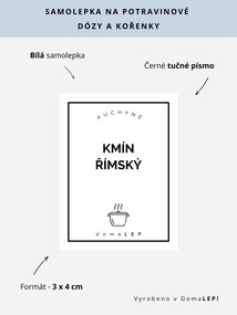 Samolepka na kořenky KMÍN ŘÍMSKÝ bílá 3 × 4 cm tučné písmo