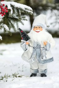 Vánoční dekorace Santa Claus s lucernou bílá / šedá 40 cm