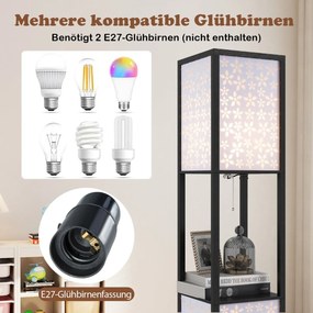 Costway 2 žárovková stojací lampa s 2 policemi Stojací lampa s 2 vyříznutým