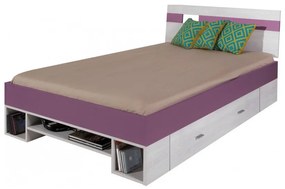 Dětská postel Delbert 120x200cm - borovice/fialová