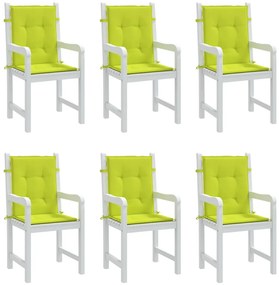Podušky na židli nízké opěradlo 6 ks jasně zelené 100x50x3 cm