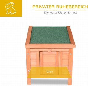 Dřevěný králíčí kotec PawHut s venkovním útočištěm pro malé domácí mazlíčky, sklápěcí asfaltová střecha a protiskluzová rampa 42x51x43 cm