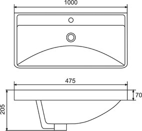 Mereo Mereo, Nábytkové umyvadlo, 101x45,7x20,5 cm, keramické, bílé, UC10148