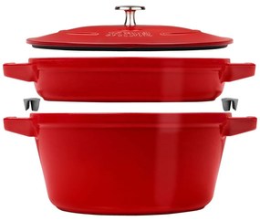 Staub Cocotte 2 dílná sada litinového hrnce a pánve 24 cm, višňová, 14562406