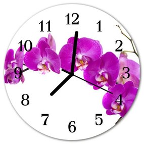 Nástěnné hodiny obrazové na skle - Orchidej tmavě růžová